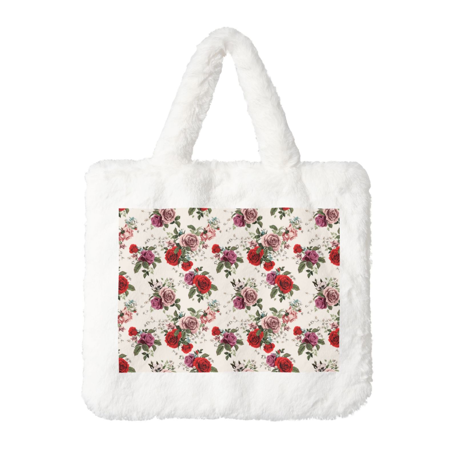 Gaeub Rose Flowers Printed Plush Underarm Bag, Ladies Fluffy Shoulder ...