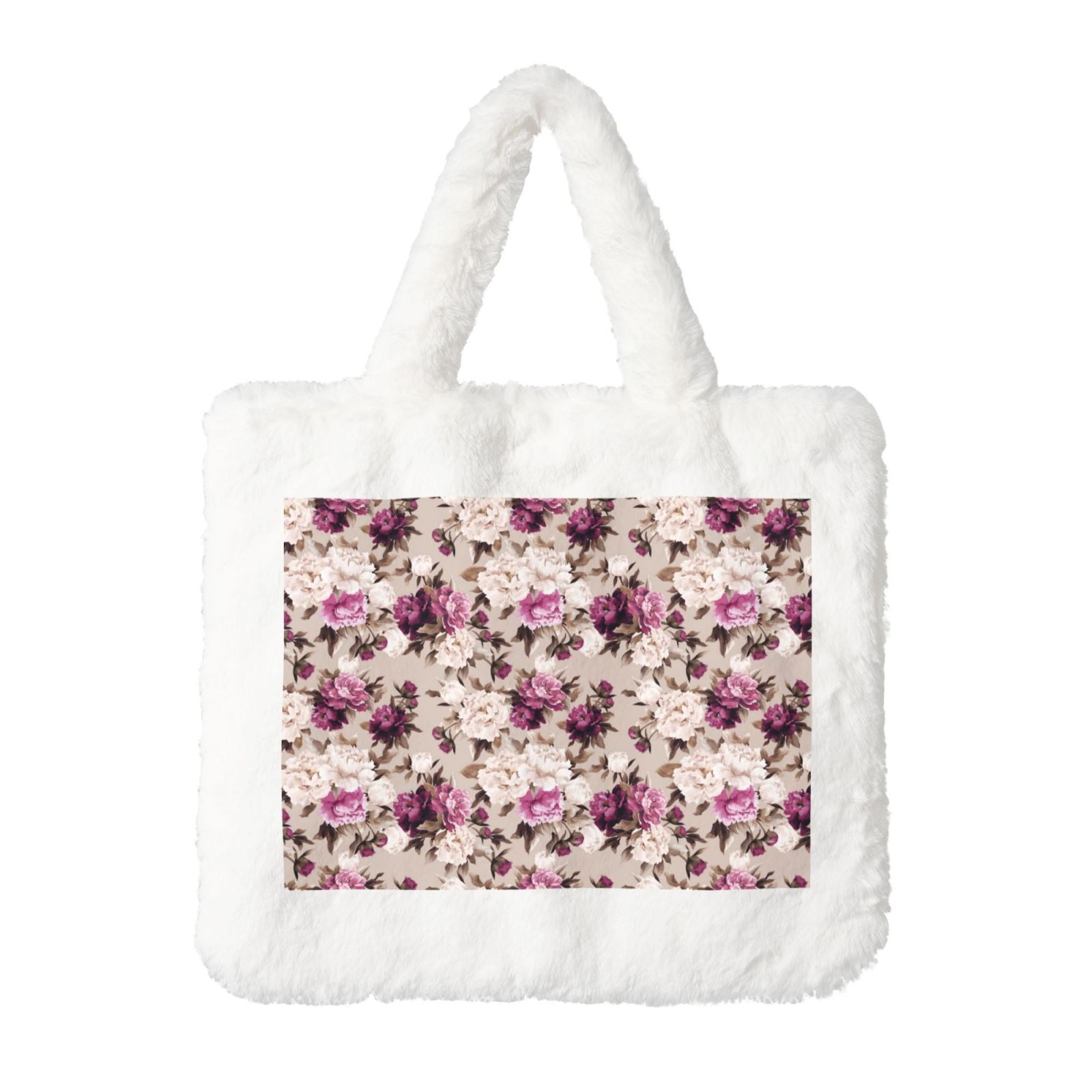Gaeub Rose Flowers Printed Plush Underarm Bag, Ladies Fluffy Shoulder ...