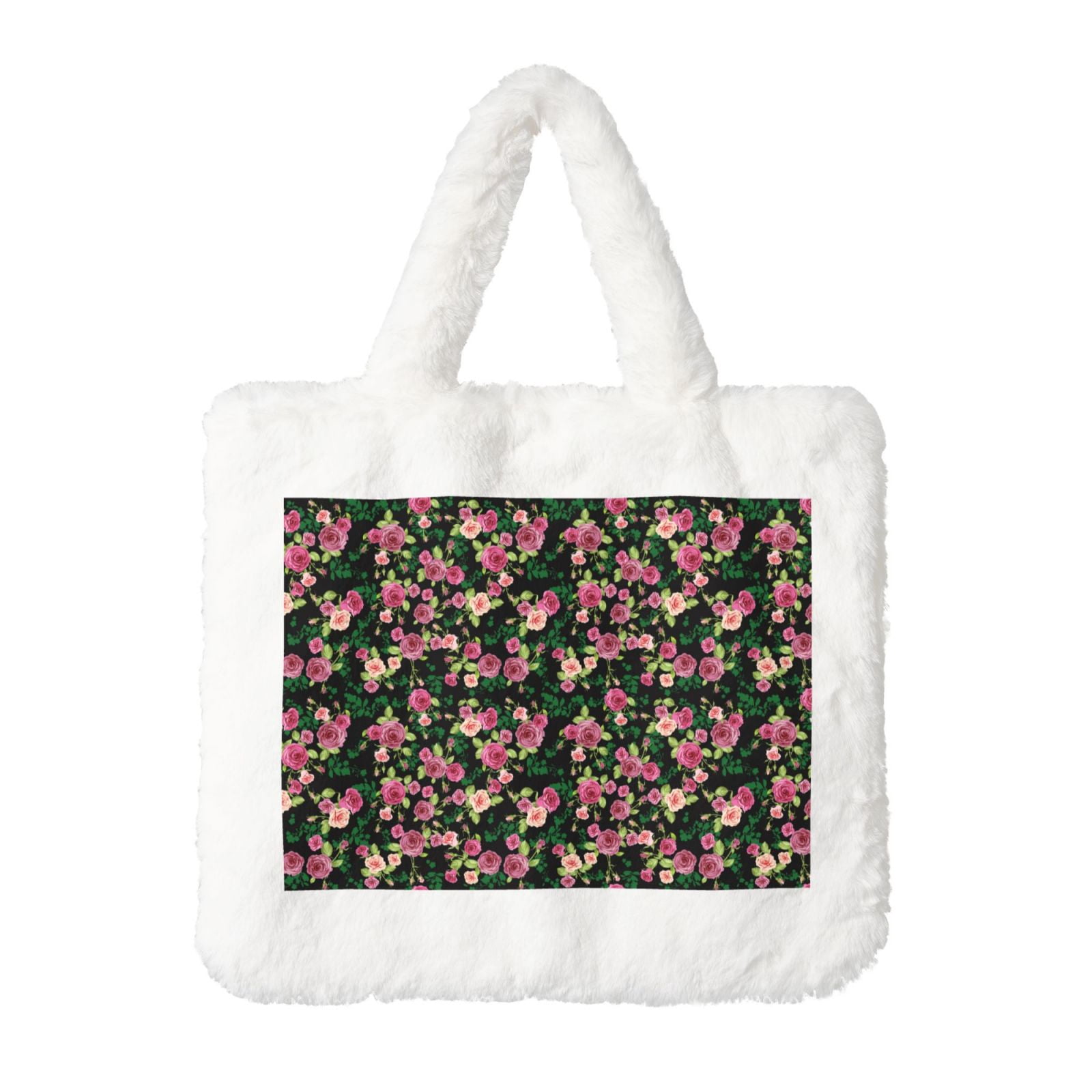 Gaeub Rose Flowers Printed Plush Underarm Bag, Ladies Fluffy Shoulder ...