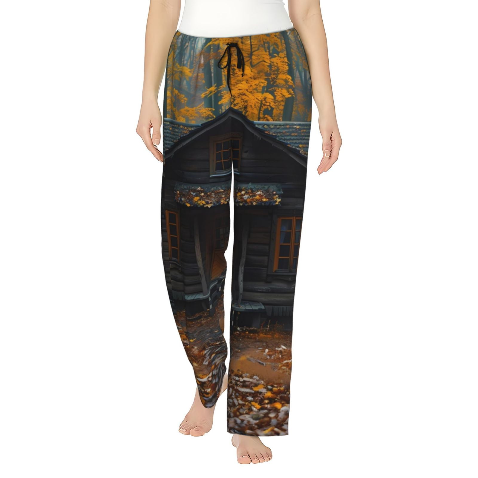Gaeub Rustic Cabin Autumn Forest Soft Pajama Pants for Women, Wide Leg ...