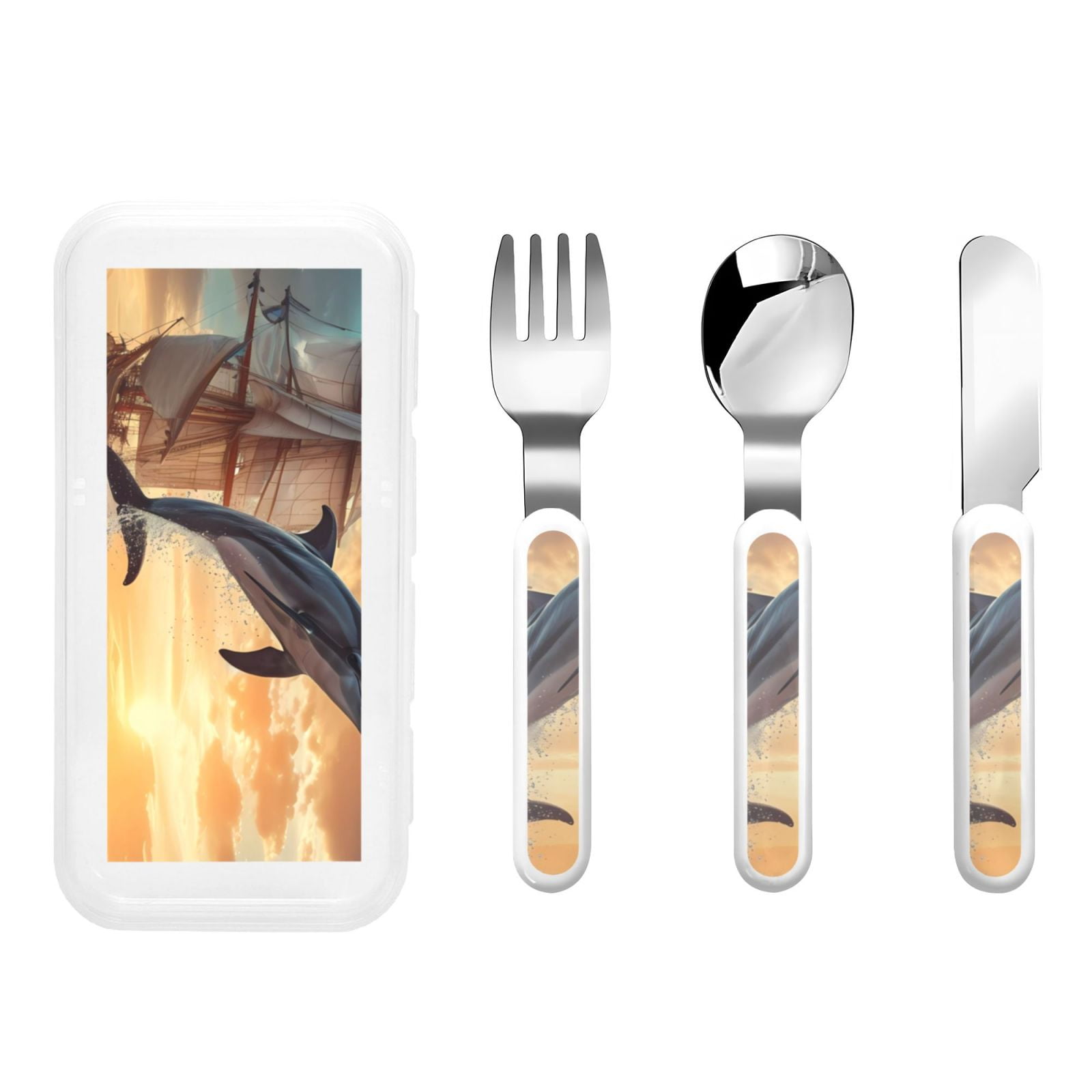 Gaeub Sailing Dancing Dolphin Print 3-Piece Children Knife Spoon Fork ...
