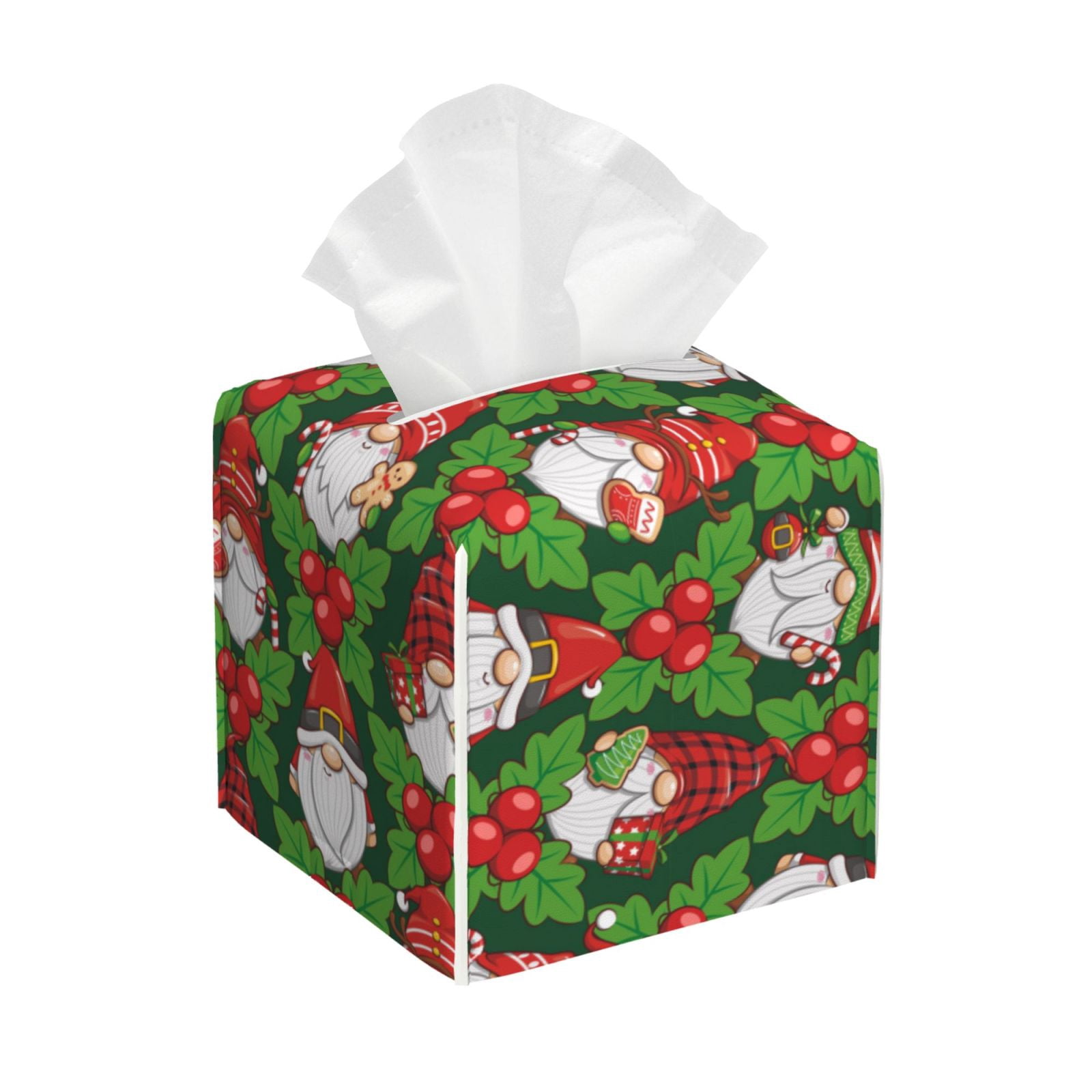 Gaeub Santa Claus And Gnomes Print Leather Tissue Box Cover Square ...