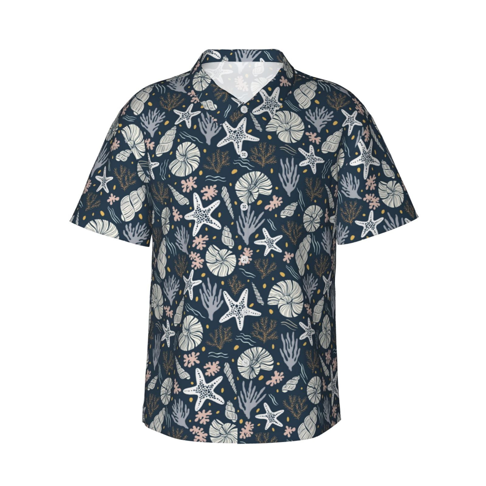 Gaeub Sea Shells 1 Print Men's Hawaiian Shirt,Button Down Short Sleeves ...