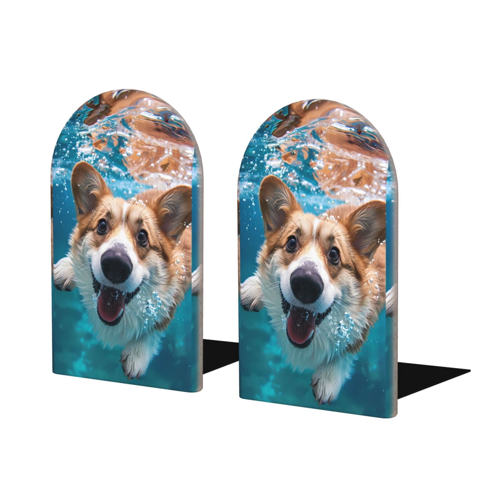 Gaeub Sea Swimming Corgi Wood Bookends, Non-Slip Bookends, Heavy Duty ...