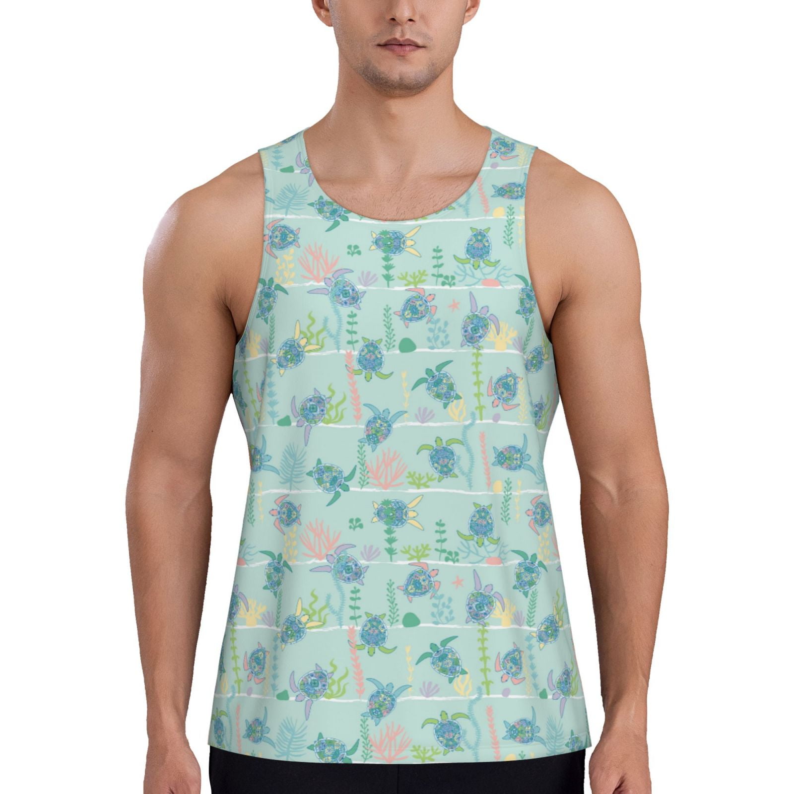 Gaeub Sea Turtle Print Men's Workout Tank Top , Casual Soft Sleeveless ...