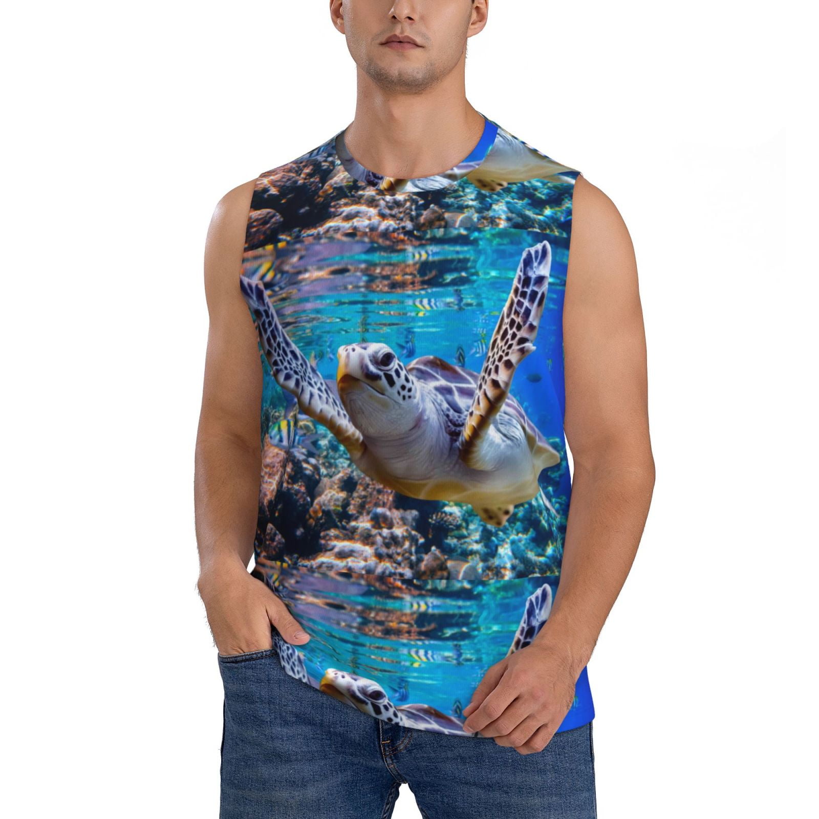 Gaeub Sea Turtle Swims Men's Sleeveless Muscle Shirts Workout Tank Tops ...
