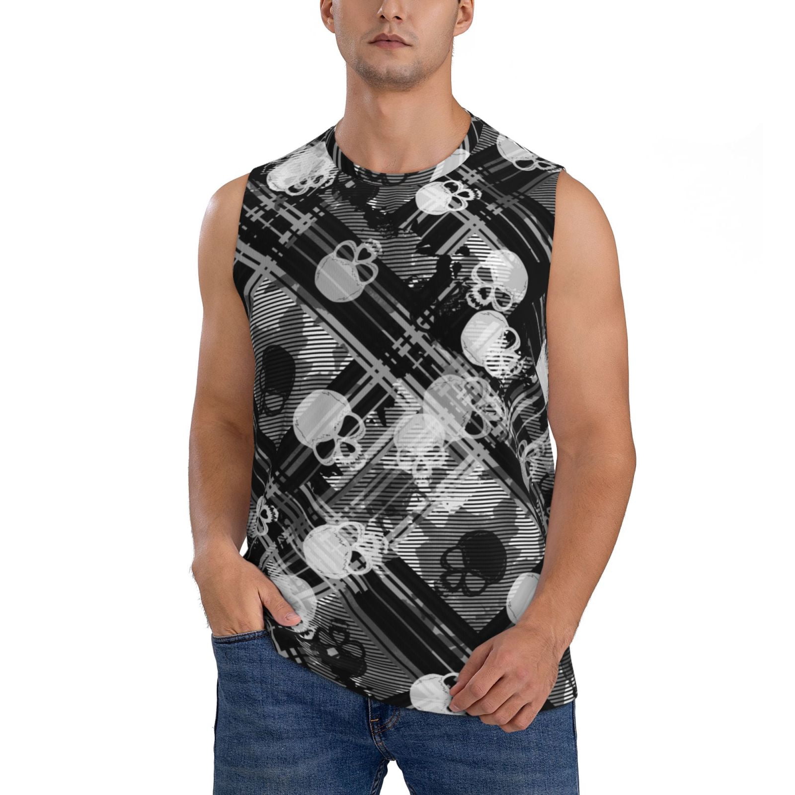 Gaeub Seamless Pattern With Skulls Men's Sleeveless Muscle Shirts ...