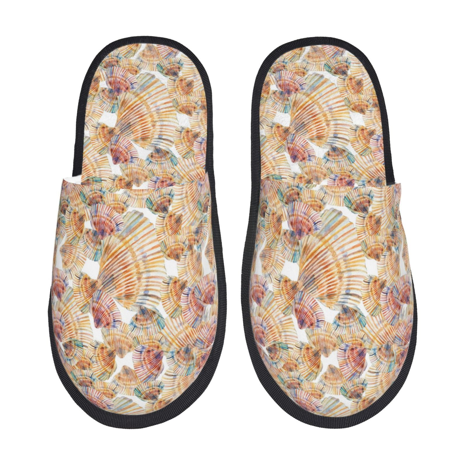 Gaeub Seashells Print Women's Fuzzy Scuff Slippers,Women's Plush Slip ...