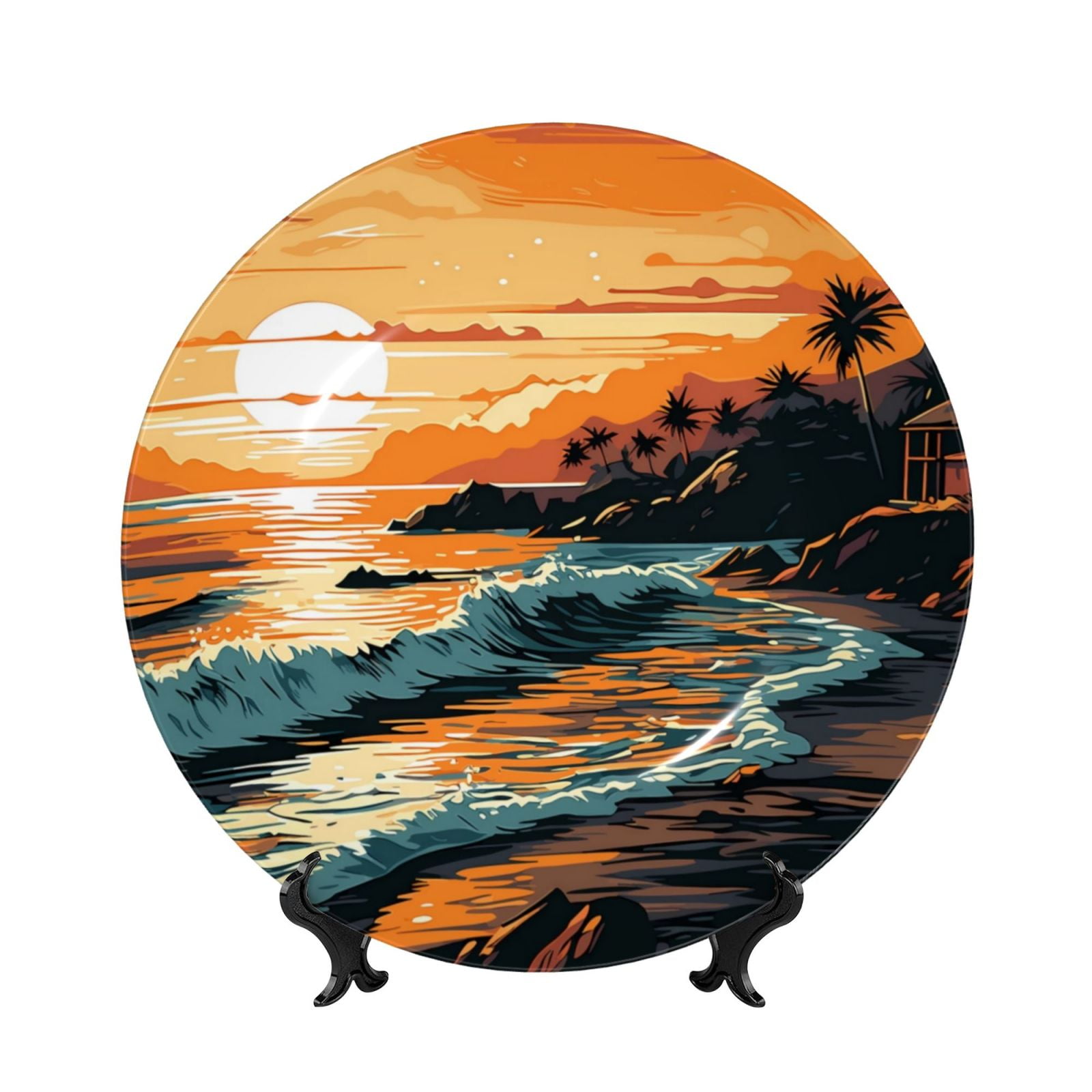 Gaeub Serene Ocean Sunset Print Ceramic Plate,Dinner Plates,Bone China ...