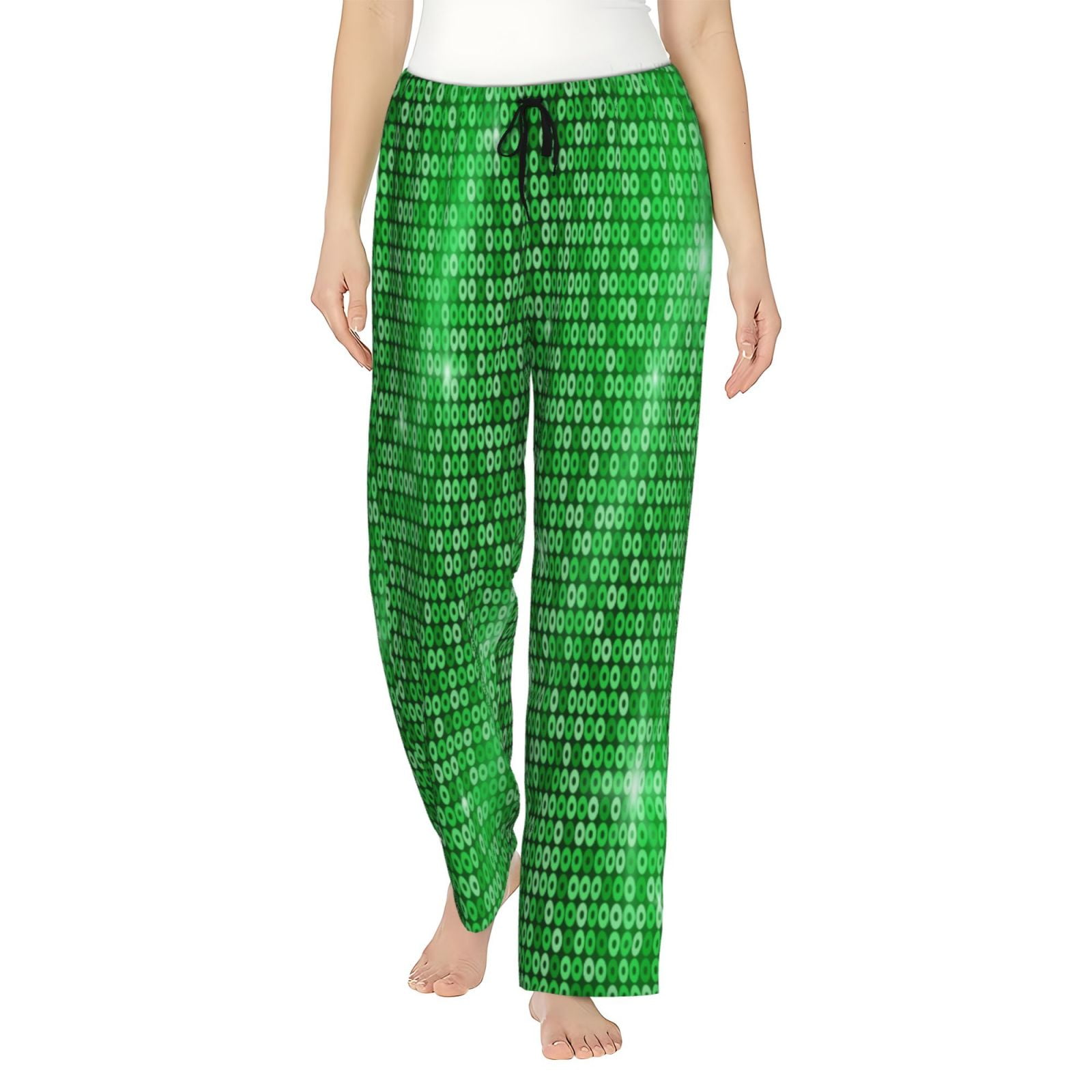 Gaeub Shiny round green sequins Print Soft Pajama Pants for Women, Wide ...