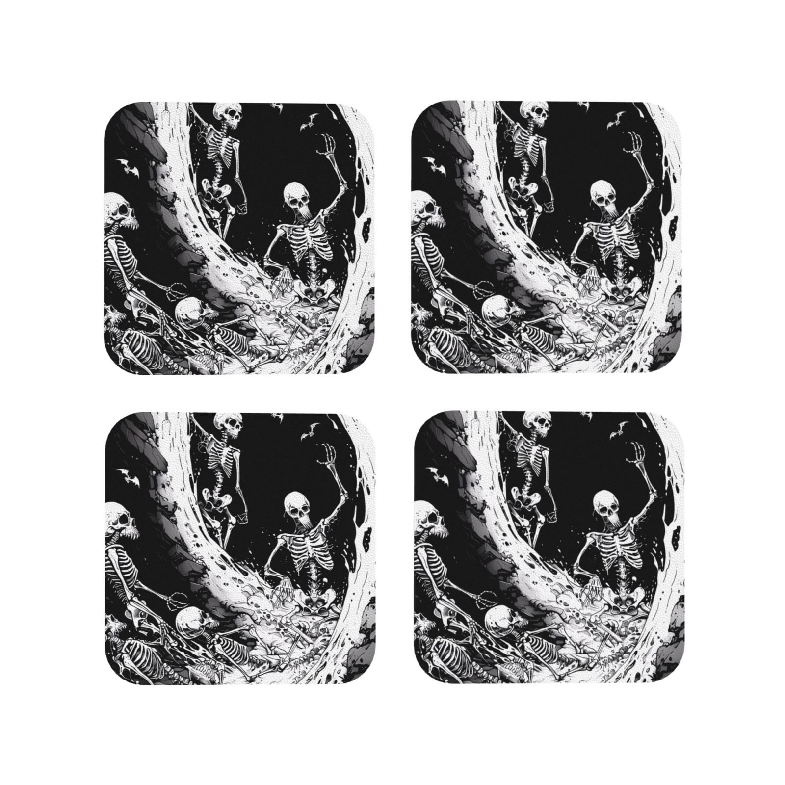 Gaeub Skeleton Wave Artwork Print 4 Pcs Leather Coasters for Drinks ...