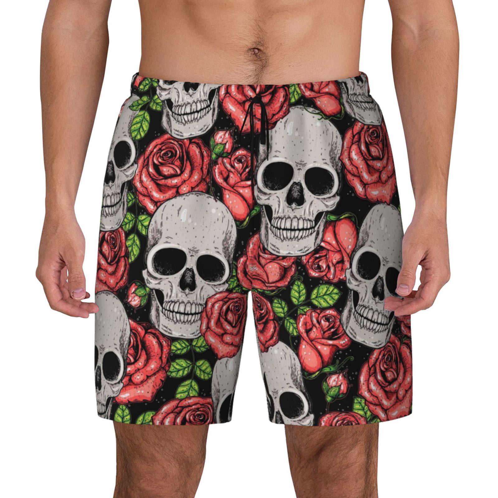 Gaeub Skull and Roses Mens Swim Trunks Stretch Beach Shorts Quick Dry ...