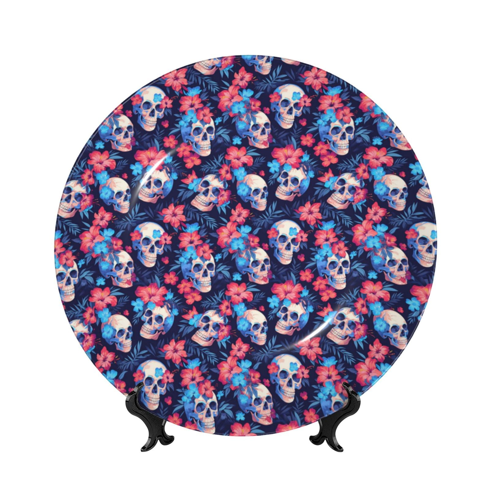 Gaeub Skull flower blue Print Ceramic Plate,Dinner Plates,Bone China ...