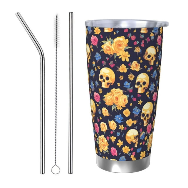 Gaeub Skull gold flower Print 20-Ounce Stainless Steel Car Cup,Tumblers ...