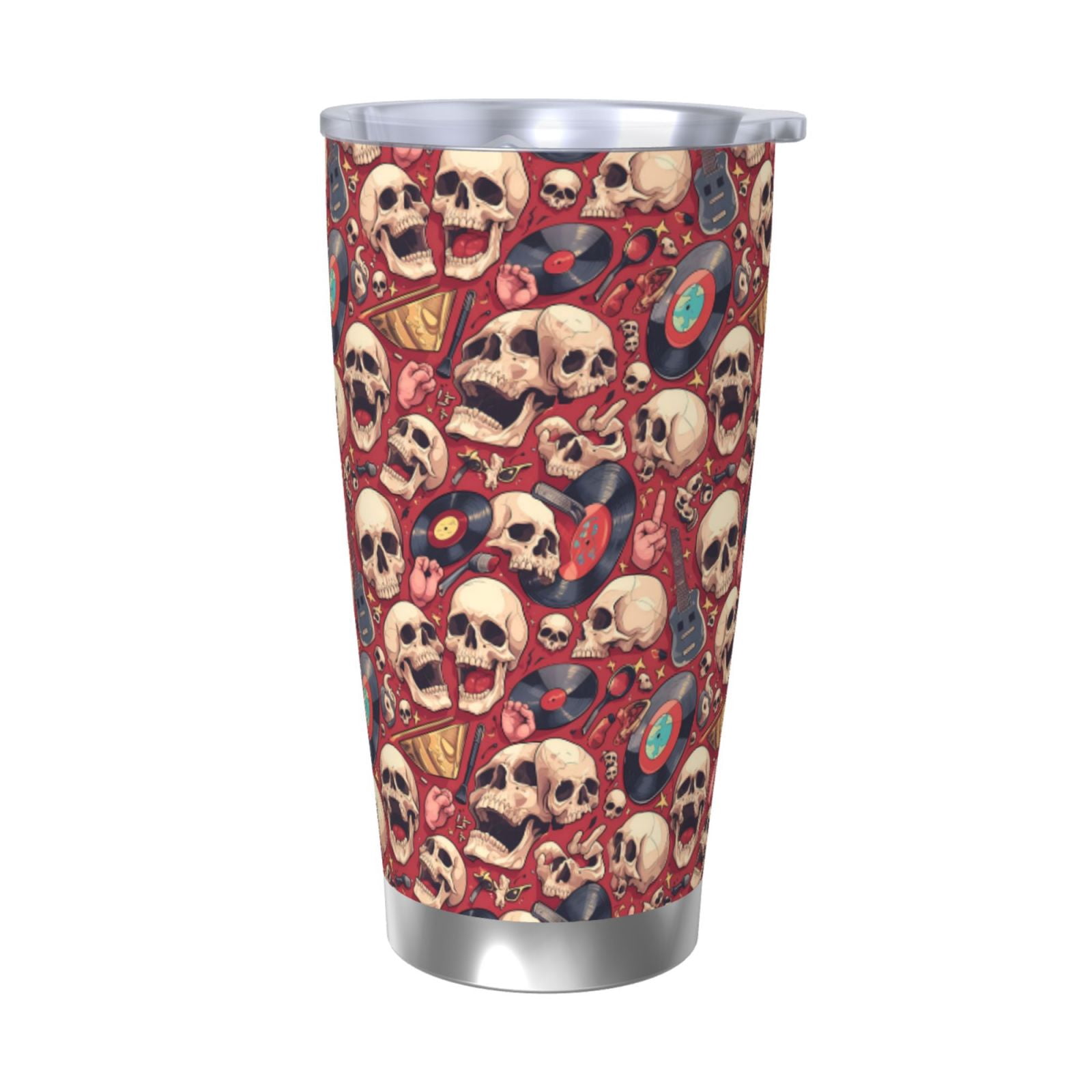 Gaeub Skull record Guitar music Print 20-Ounce Stainless Steel Car Cup ...