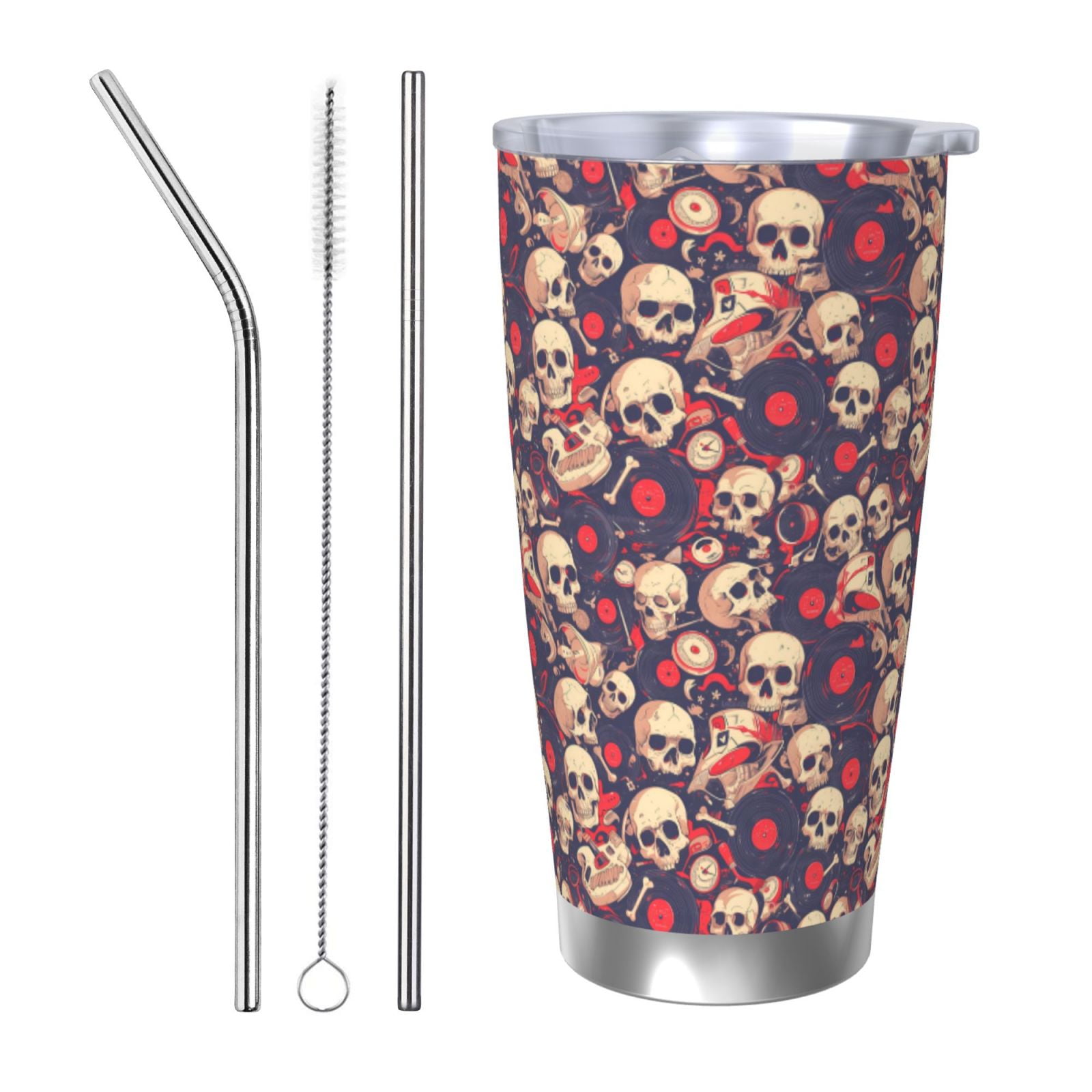 Gaeub Skull rock music record Print 20-Ounce Stainless Steel Car Cup ...