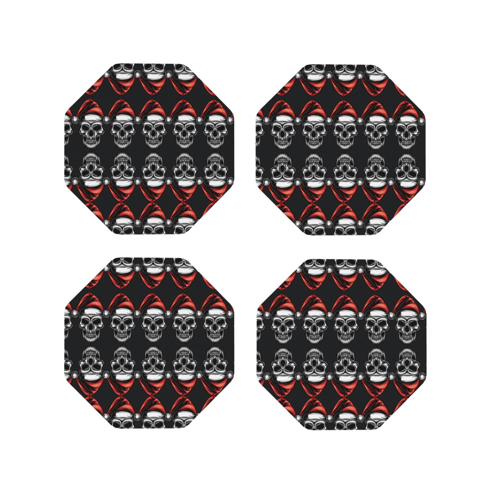 Gaeub Skull santa hat Print 4 Pcs Leather Coasters for Drinks ,Drink ...