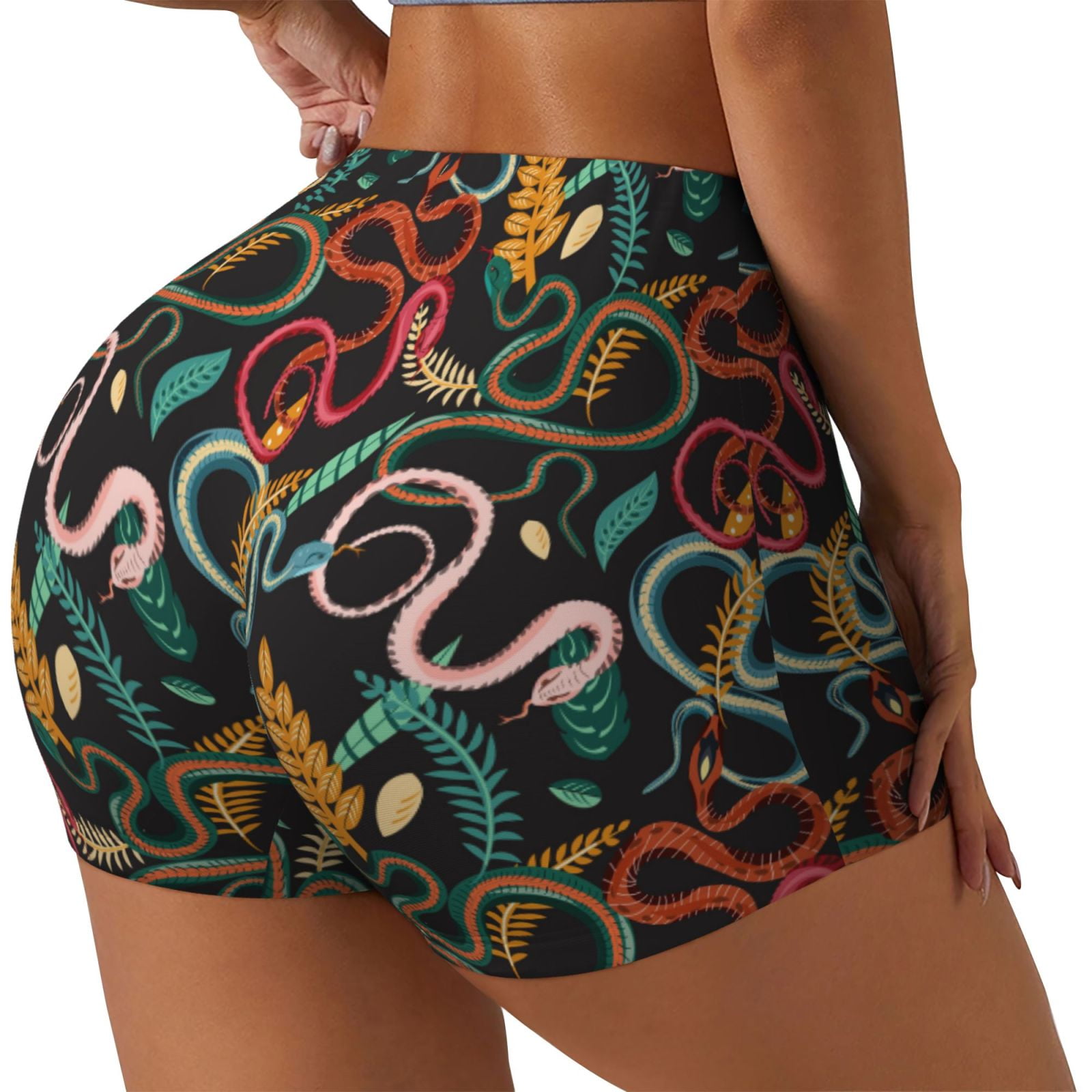 Gaeub Snake And Flower Print Workout Shorts for Women,Seamless Scrunch ...