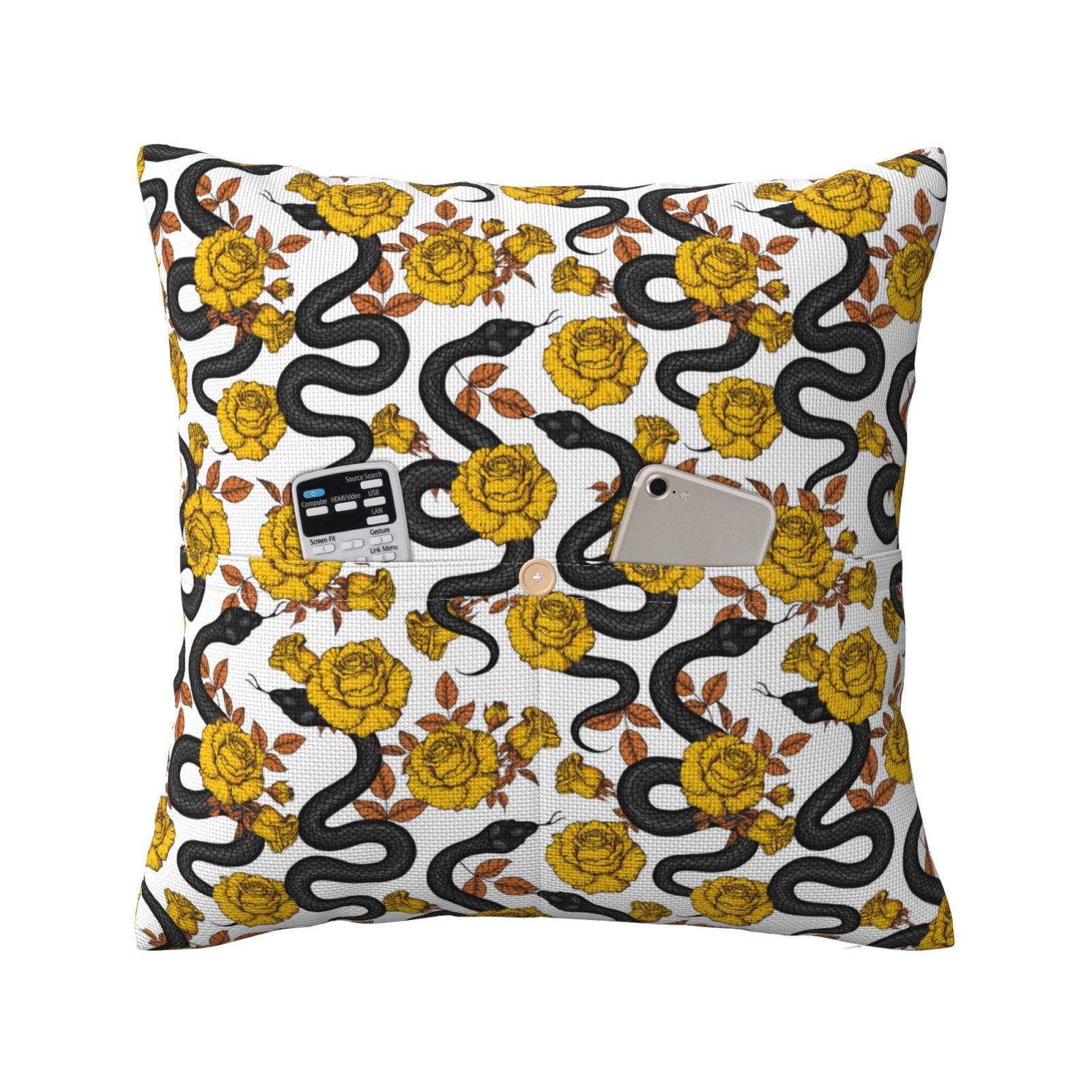 Gaeub Snake And Rose Print Linen Decorative Throw Pillow Cover, Linen ...