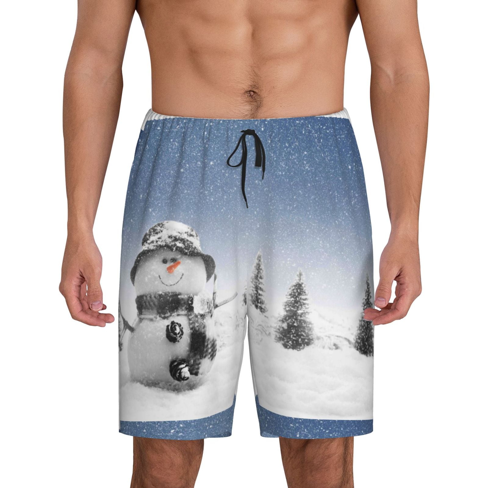 Gaeub Snowman And Christmas Tree Printed Men's Short Pajama Pants ...