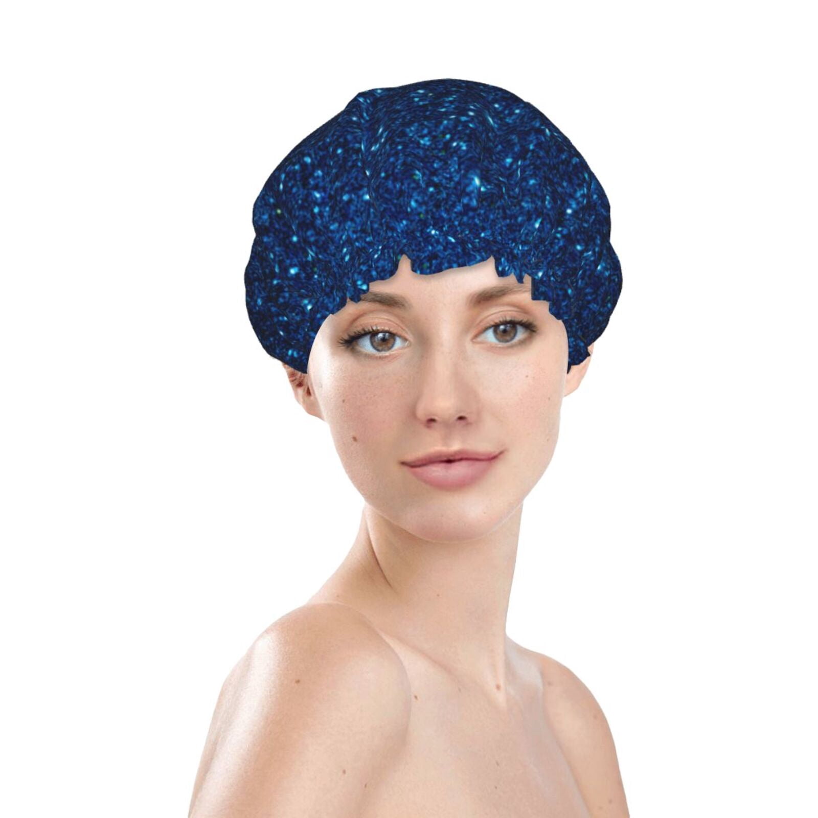 Gaeub Sparkling Blue Glitter Shower Caps for Women Men,Double ...