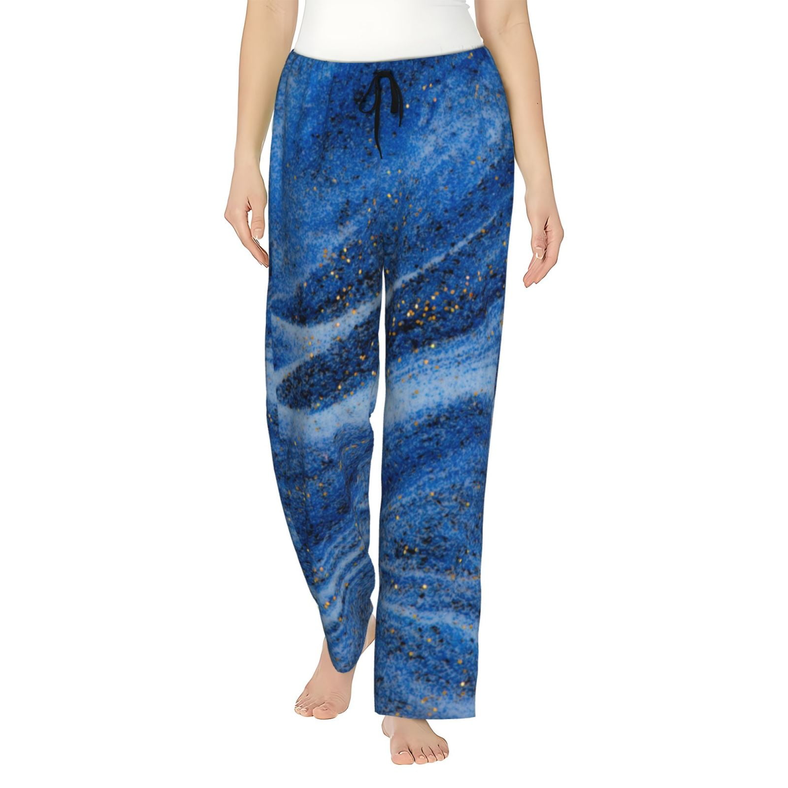 Gaeub Sparkling With Blue Soft Pajama Pants for Women, Wide Leg Comfy ...