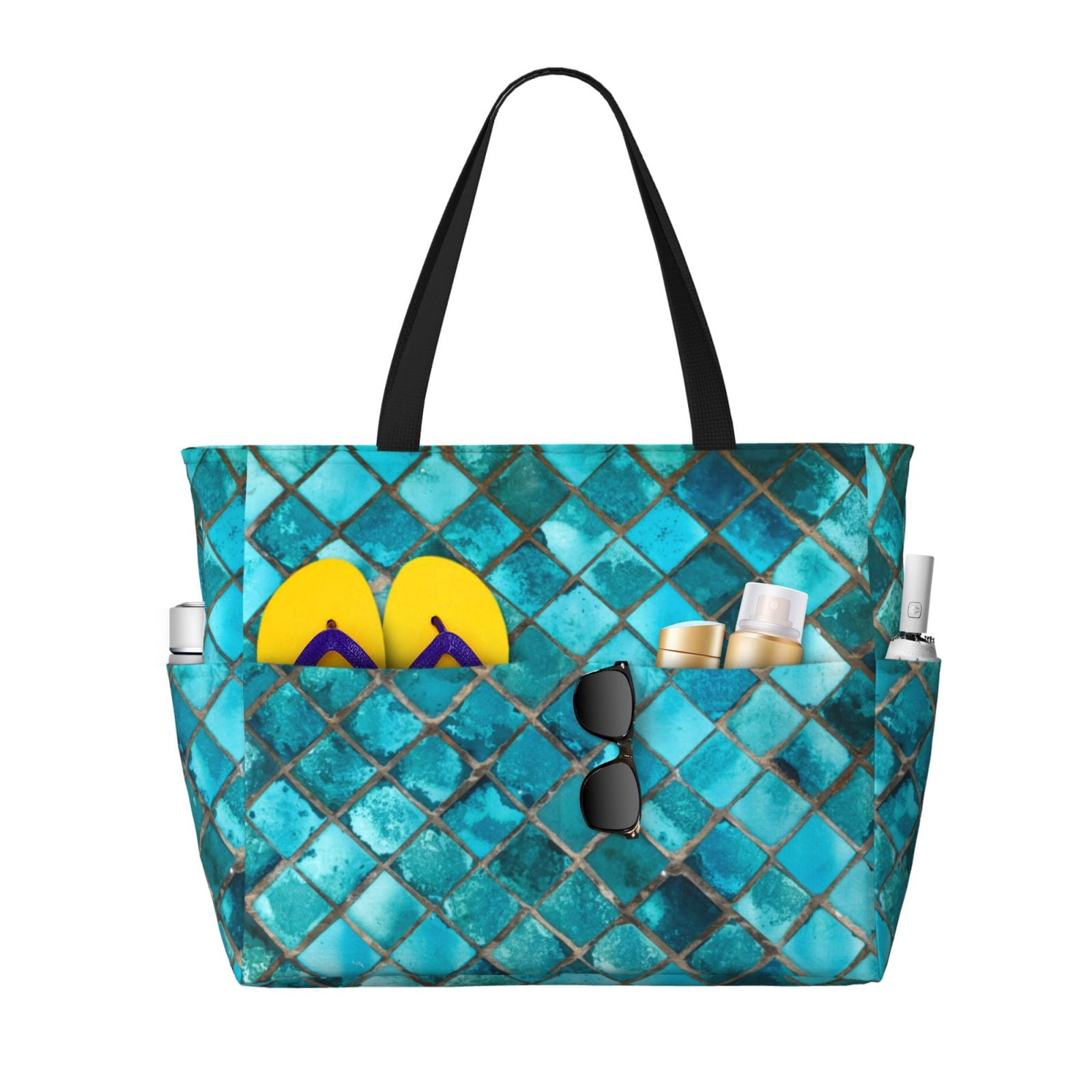 Gaeub Square Glass Mosaic Print Beach Bag,Large Tote Bag,Waterproof ...