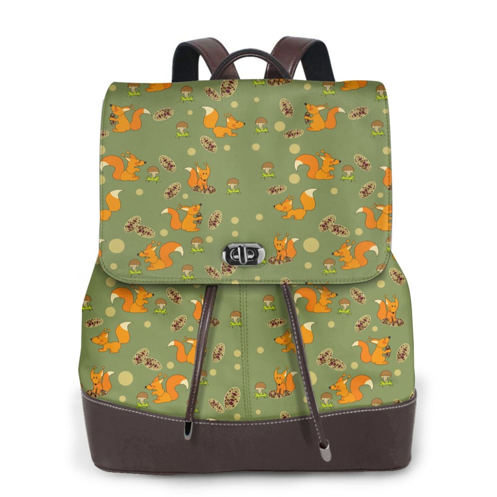 Gaeub Squirrel And Nuts Print Women's Leather Backpack,Travel Laptop ...