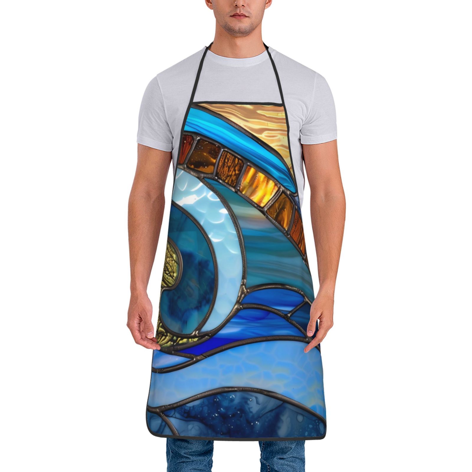 Gaeub Stained Glass Ocean Wave Print Apron for Men and Women,Waterproof ...