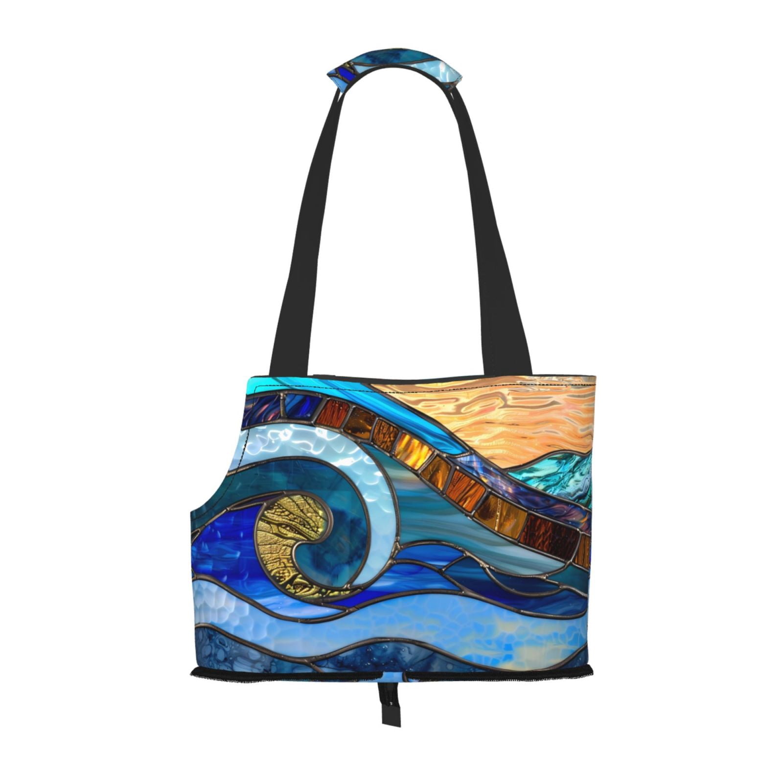 Gaeub Stained Glass Ocean Wave Print Purse Carrier with Safety Tether ...