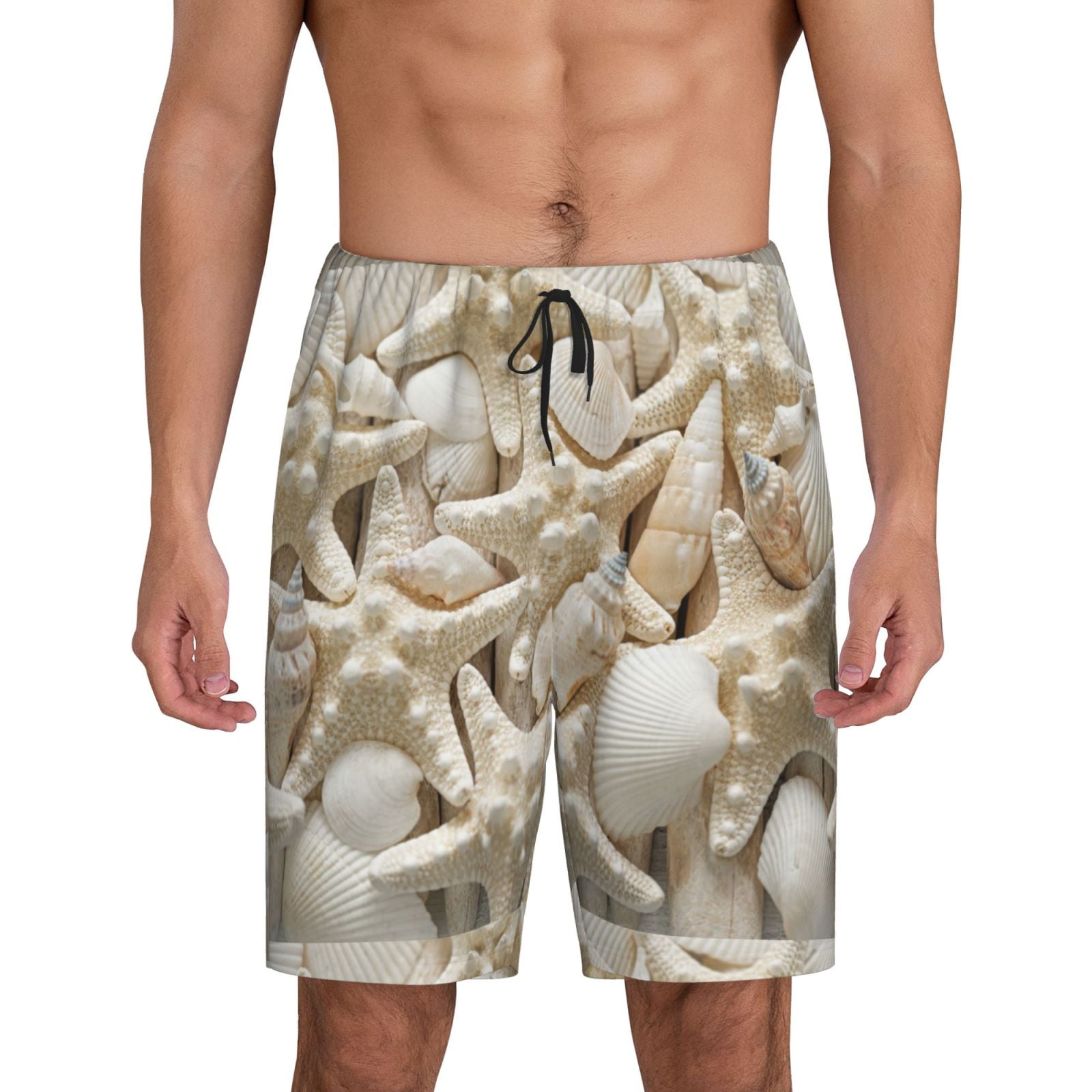 Gaeub Starfish and Sea Shells Print Men's Pajama Shorts,Sleep Shorts ...