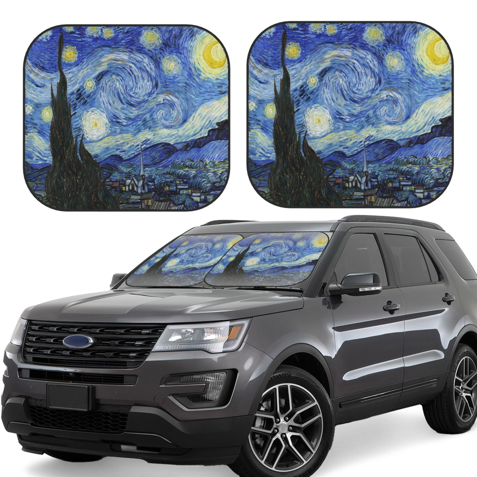 Gaeub The Starry Night Print 2-Piece Windshield Sun Shade,Foldable Car ...