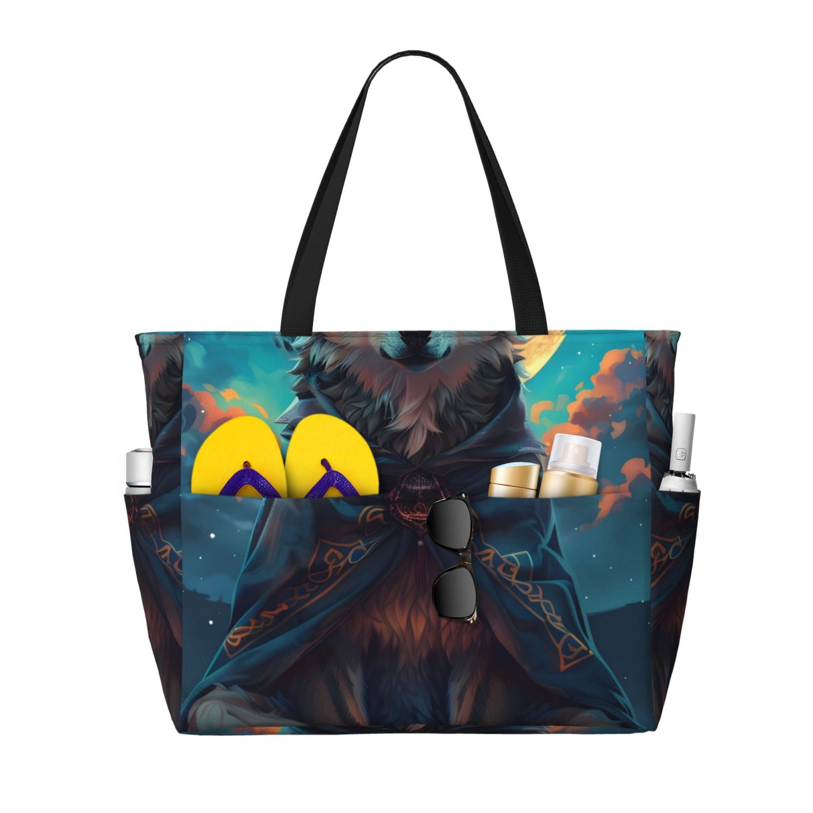 Gaeub Starry Sky Moon Wolf Leader Print Beach Bag,Large Tote Bag ...