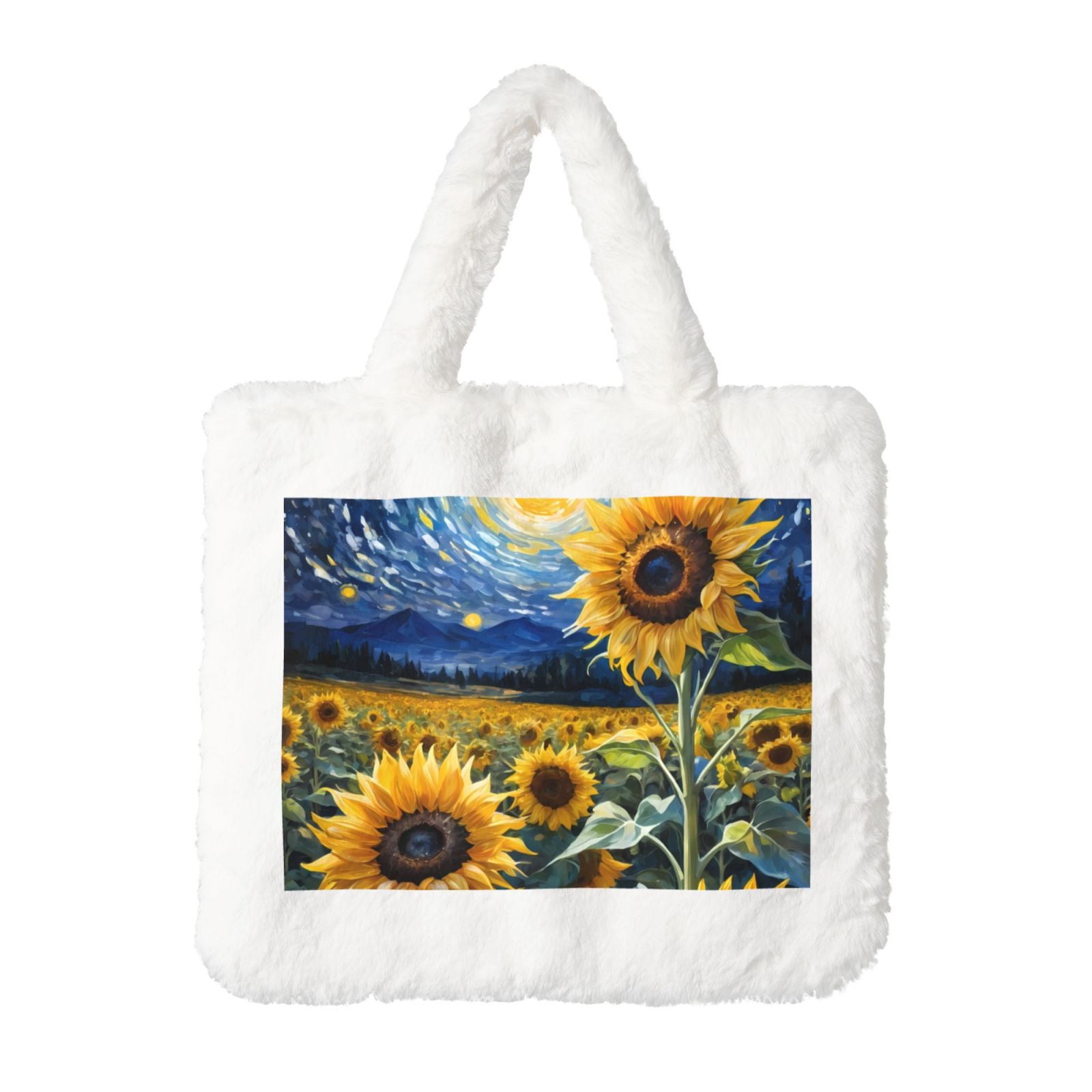 Gaeub Starry Sky Sunflower Printed Plush Underarm Bag, Ladies Fluffy ...