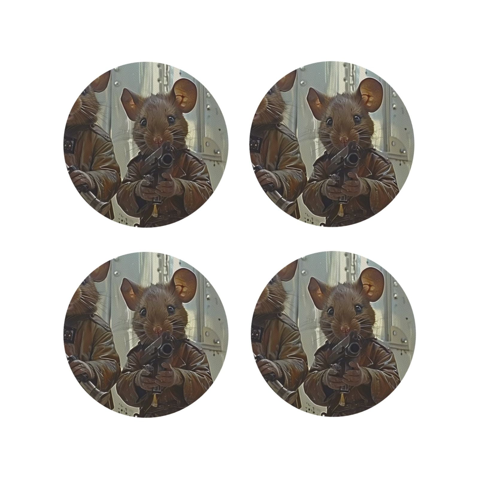 Gaeub Steampunk Space Mice Warriors Print 4 Pcs Leather Coasters for ...
