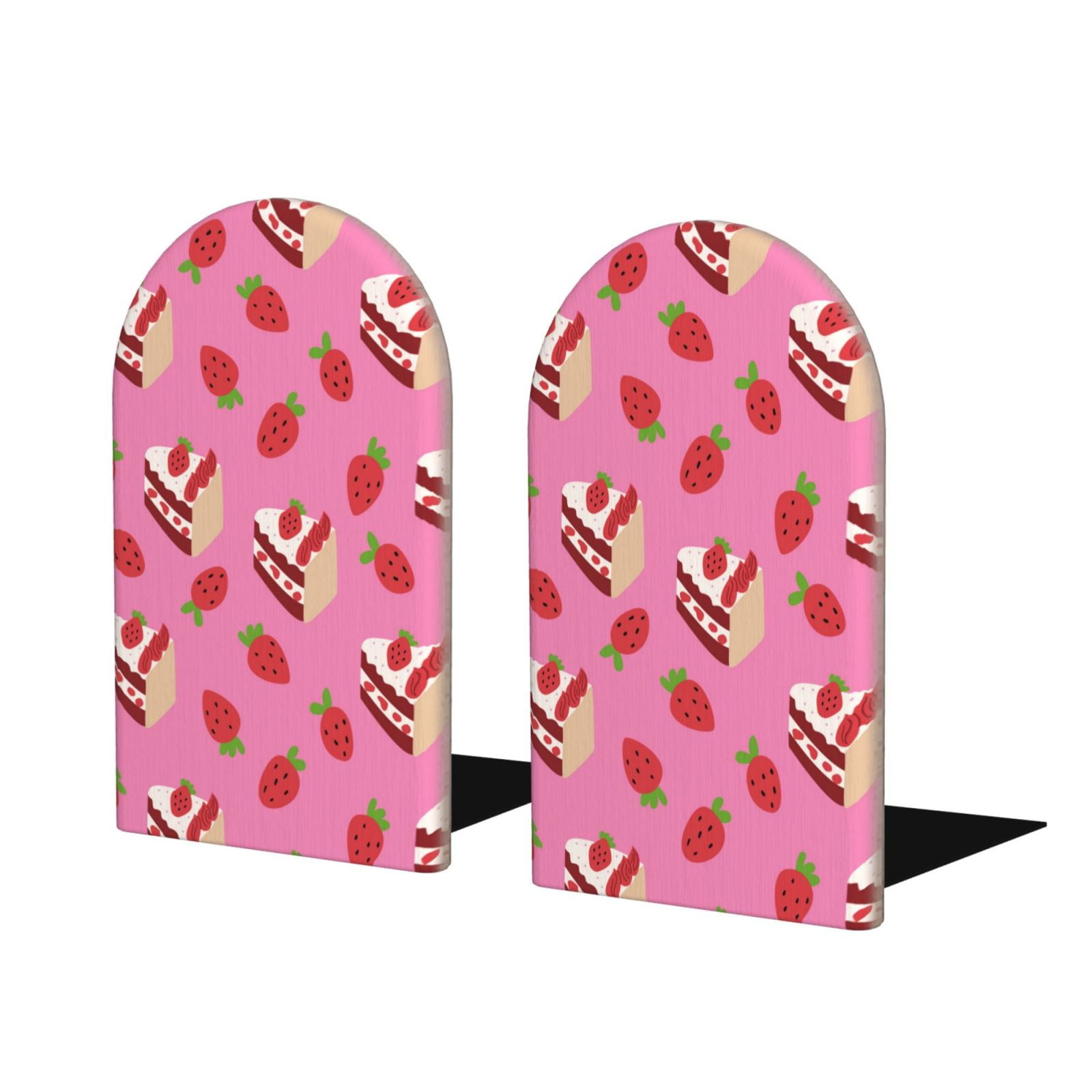 Gaeub Strawberry Cake Wood Bookends, Non-Slip Bookends, Heavy Duty ...