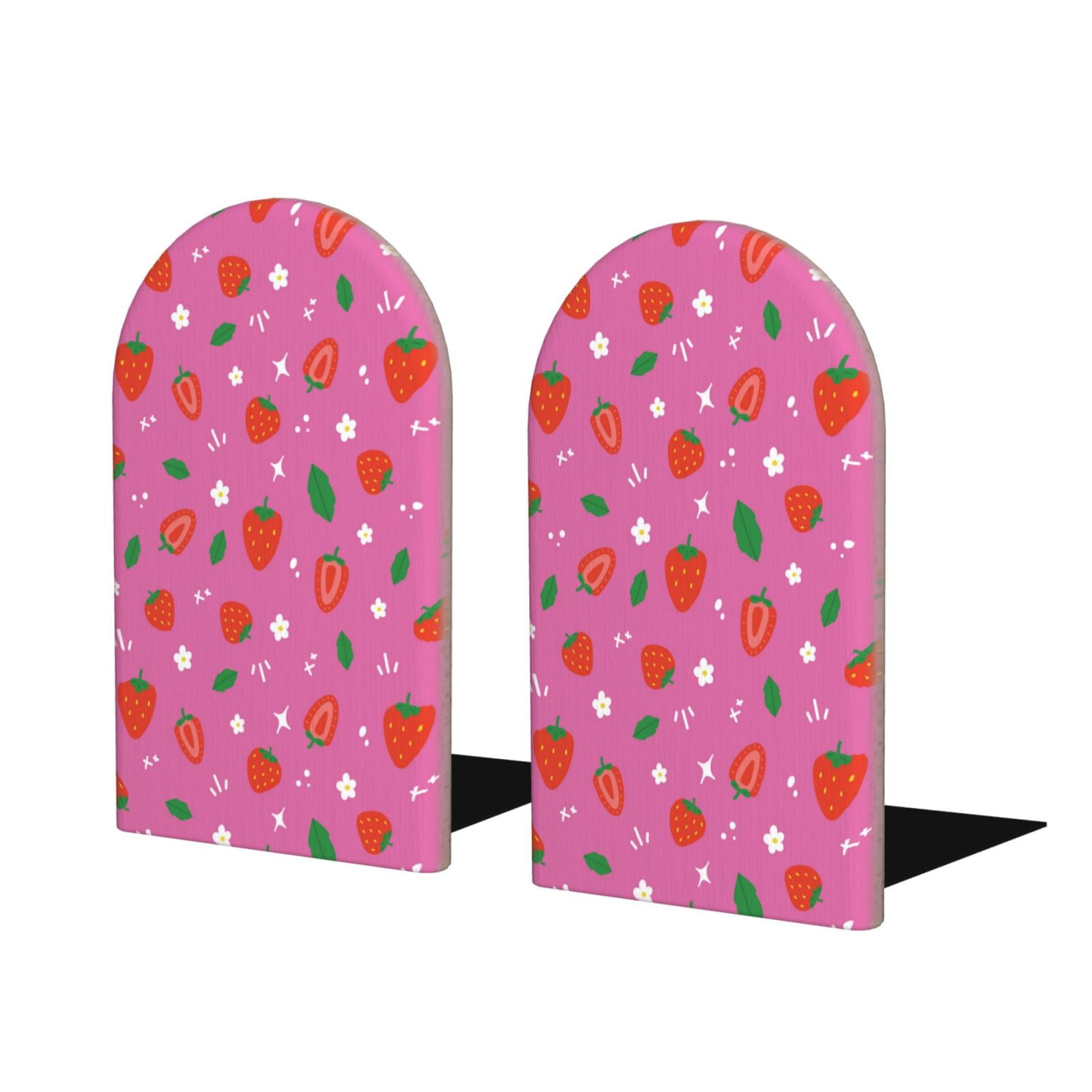 Gaeub Strawberry Floral Wood Bookends, Non-Slip Bookends, Heavy Duty ...