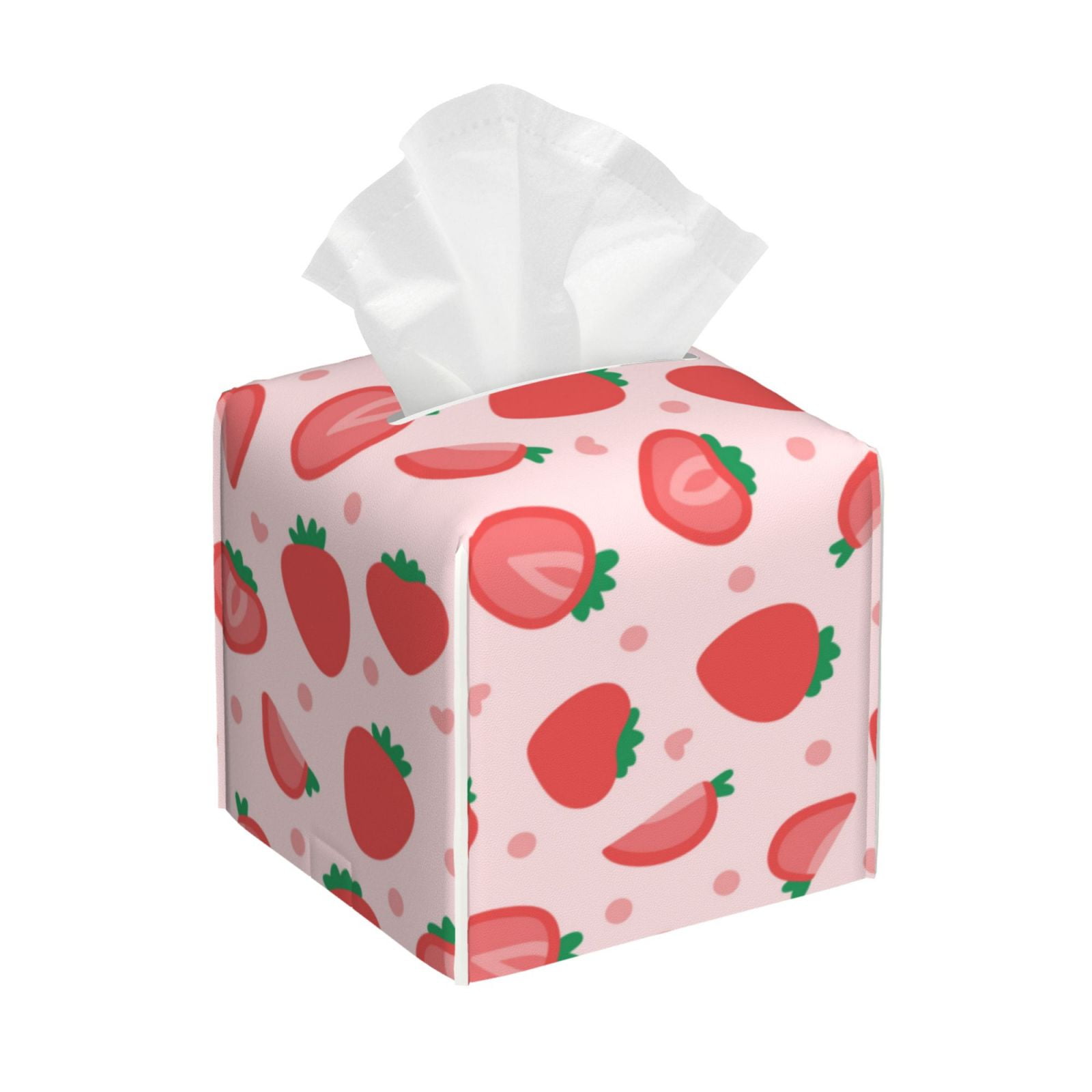 Gaeub Strawberry Print Leather Tissue Box Cover Square,Tissue Holder,Leather Paper Case,PU ...