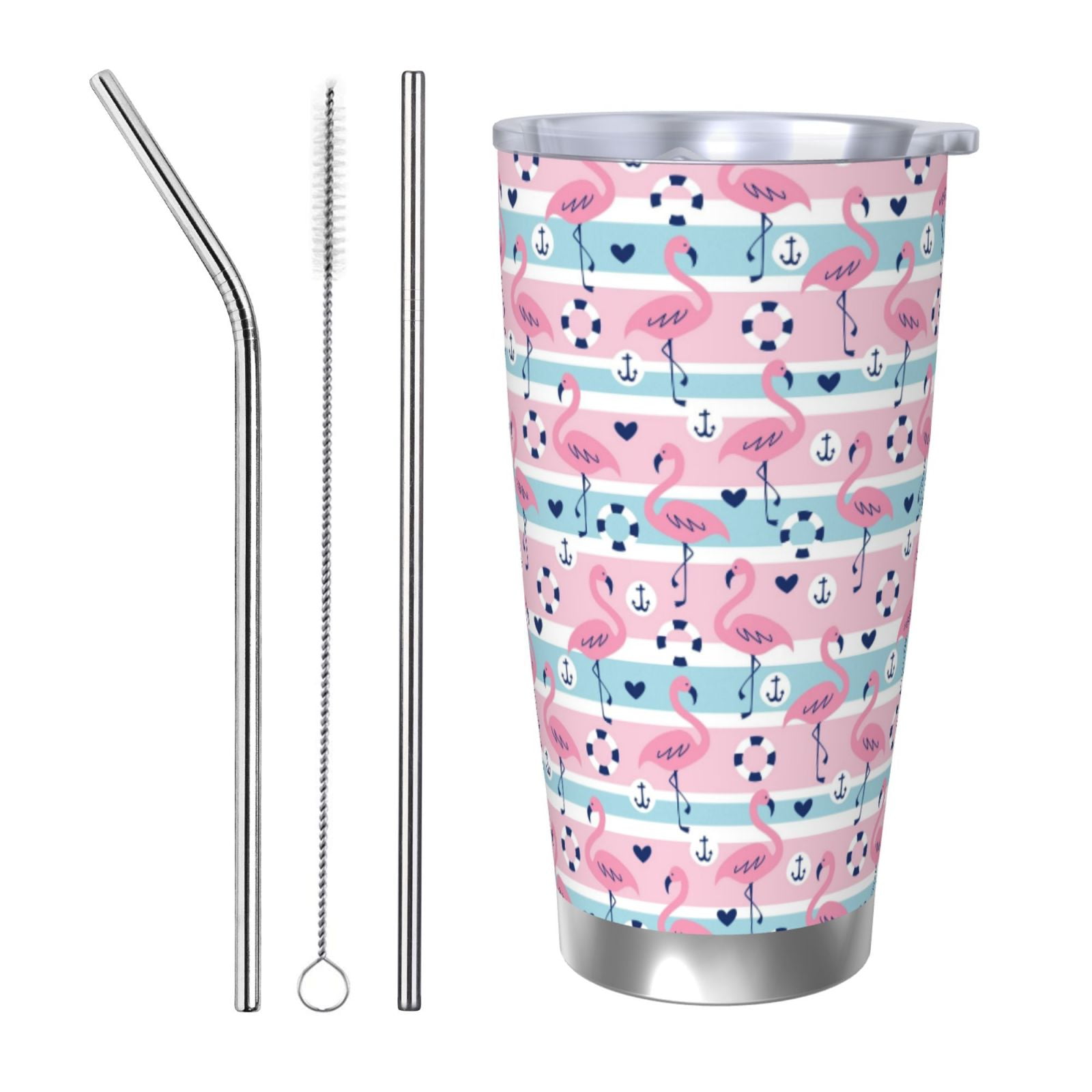Gaeub Striped Flamingo Print 20-Ounce Stainless Steel Car Cup,Tumblers ...