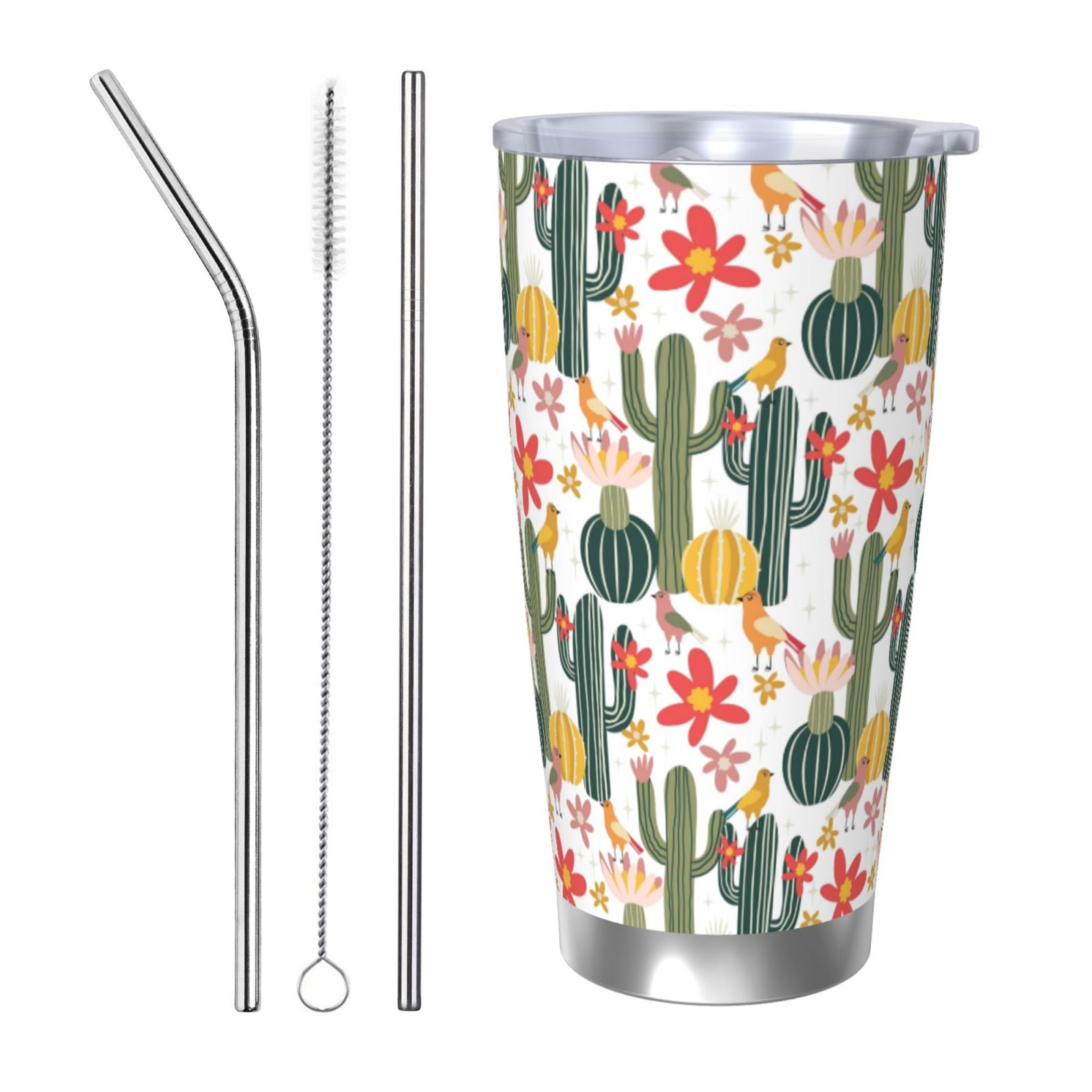 Gaeub Summer Cactus With Blooming Print 20-Ounce Stainless Steel Car ...