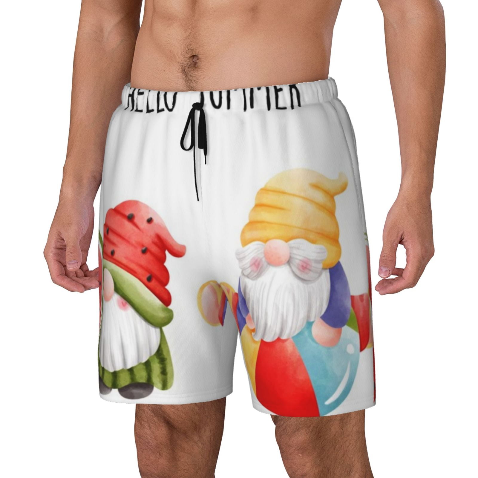 Gaeub Summer Gnome Print Mens Swim Trunks with Compression Liner,Board ...