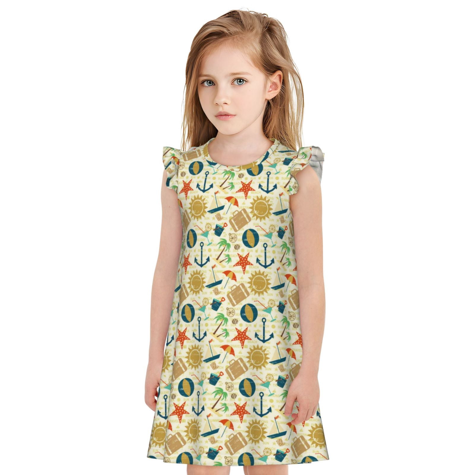 Gaeub Summer and sea Print Girls Pajamas Dress, Comfortable Nightwear ...