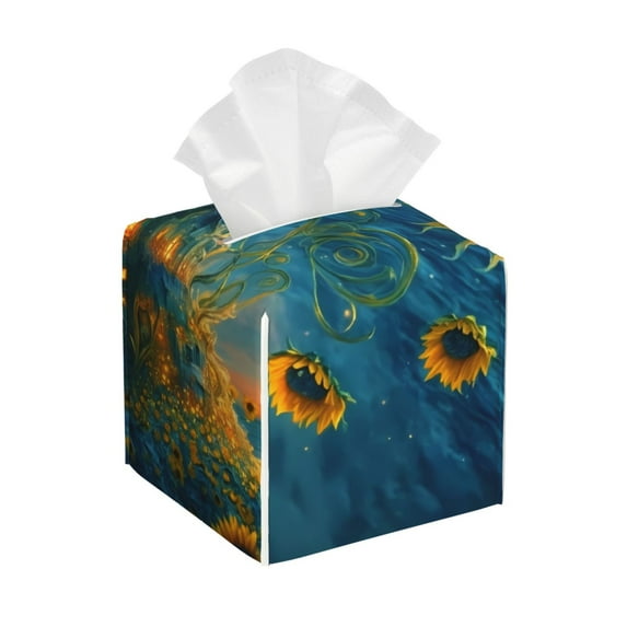 Gaeub Sunflower Castle Starry Sky Print Leather Tissue Box Cover Square ...