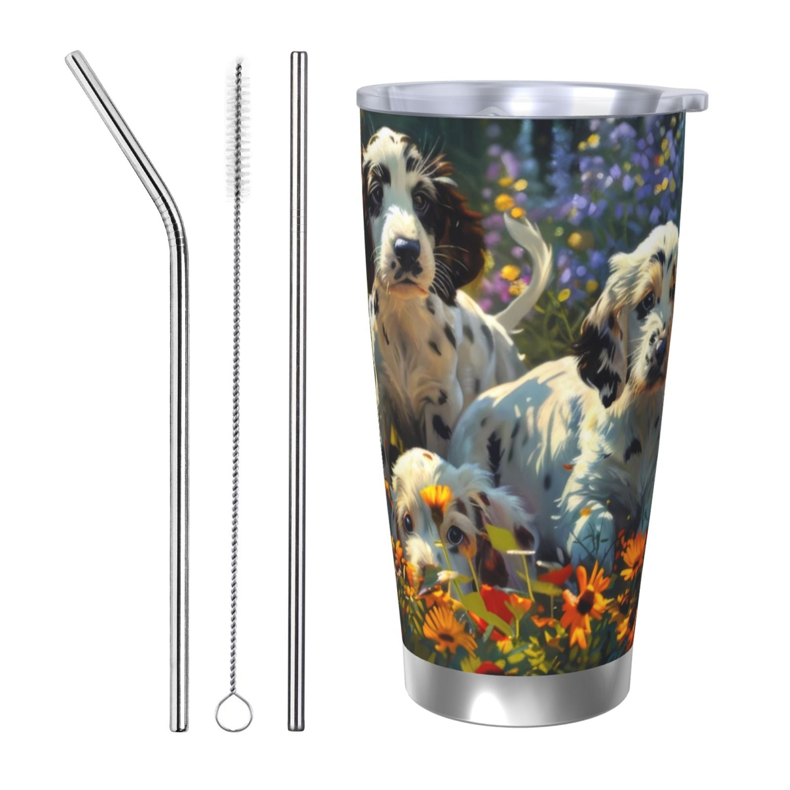 Gaeub Sunflower Field Spotted Dog Print 20-Ounce Stainless Steel Car ...