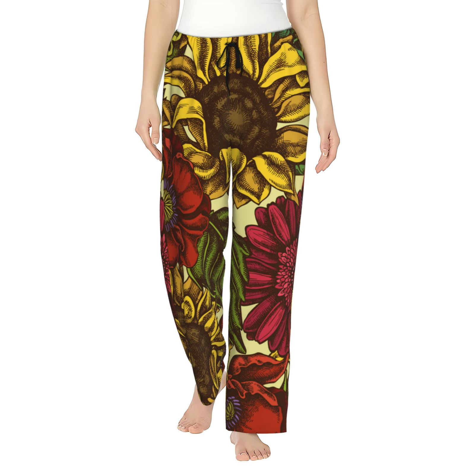 Gaeub Sunflower Soft Pajama Pants for Women, Wide Leg Comfy Casual ...