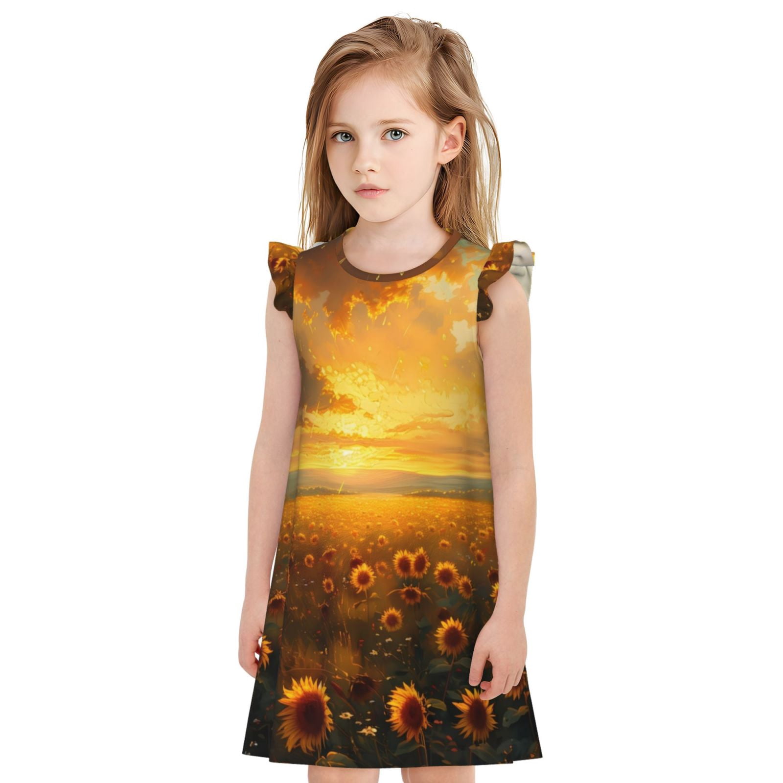 Gaeub Sunflower Sunset Rainfall Girls Pajamas Dress, Comfortable ...