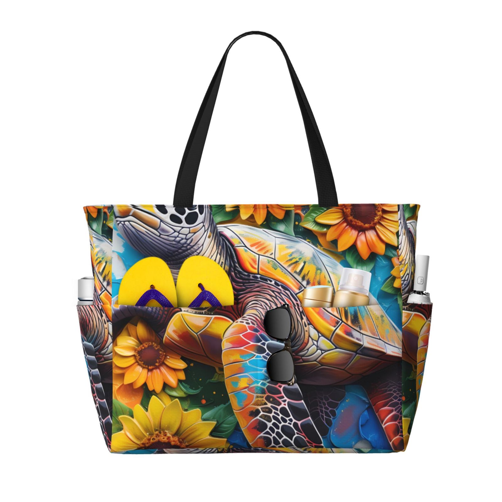 Gaeub Sunflower Turtle Print Beach Bag,Large Tote Bag,Waterproof ...