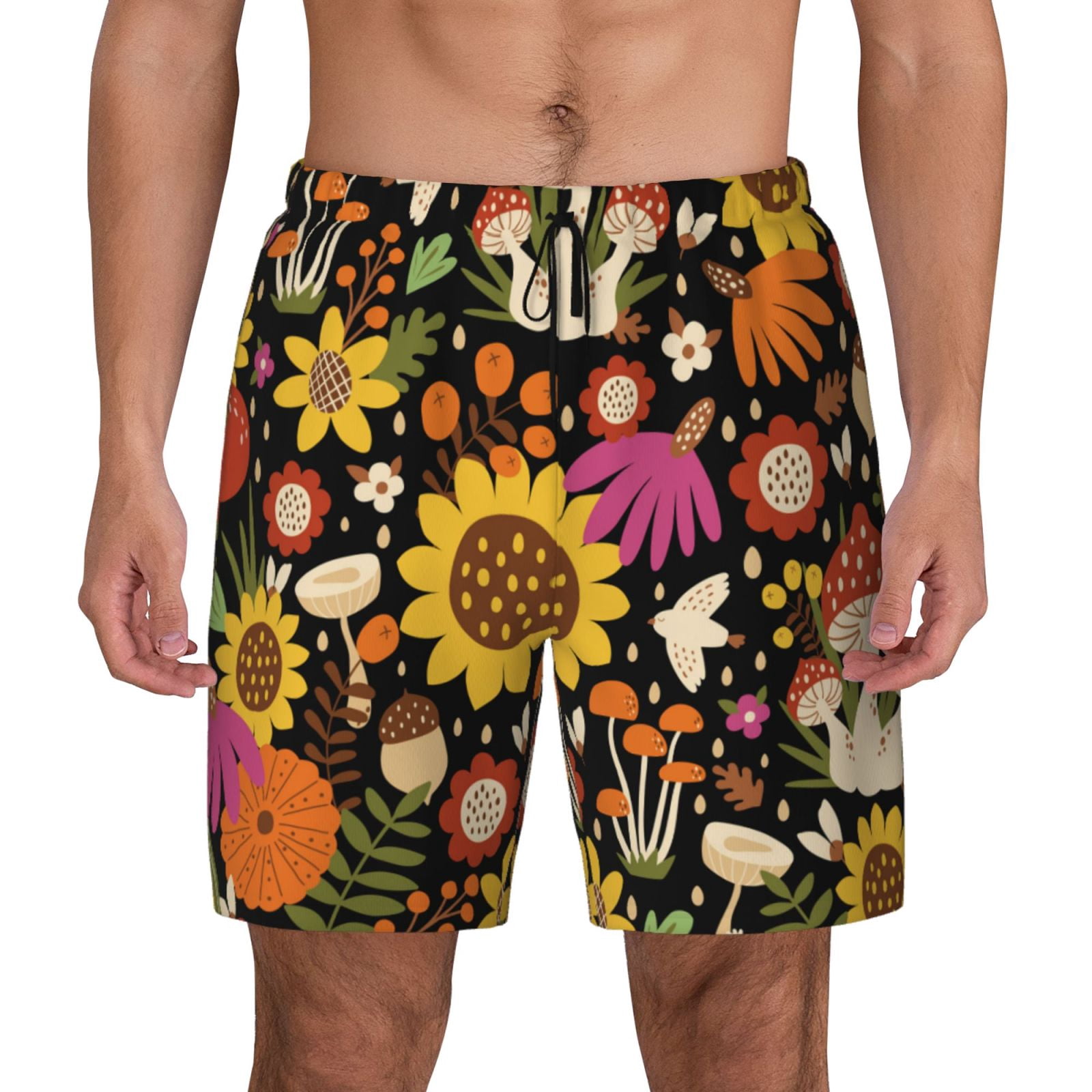 Gaeub Sunflowers Mushrooms Mens Swim Trunks Stretch Beach Shorts Quick ...