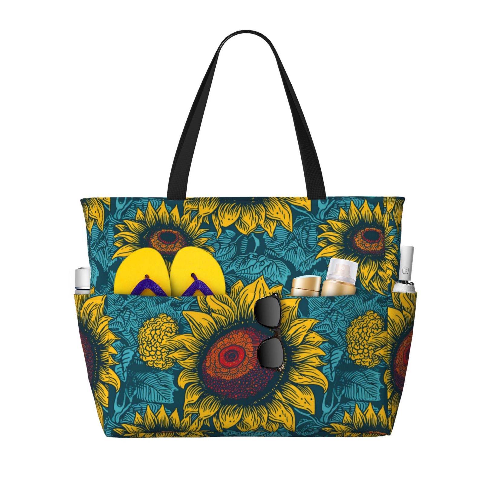 Gaeub Sunflowers Print Beach Bag,Large Tote Bag,Waterproof Sandproof ...