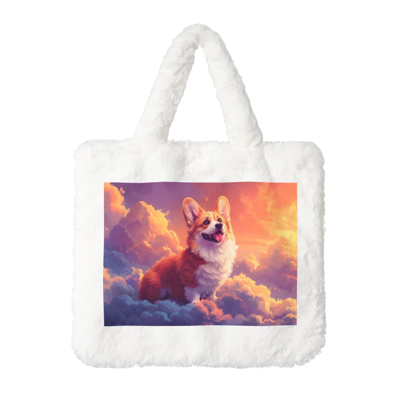 Gaeub Sunset Cloud Corgi Printed Plush Underarm Bag, Ladies Fluffy ...